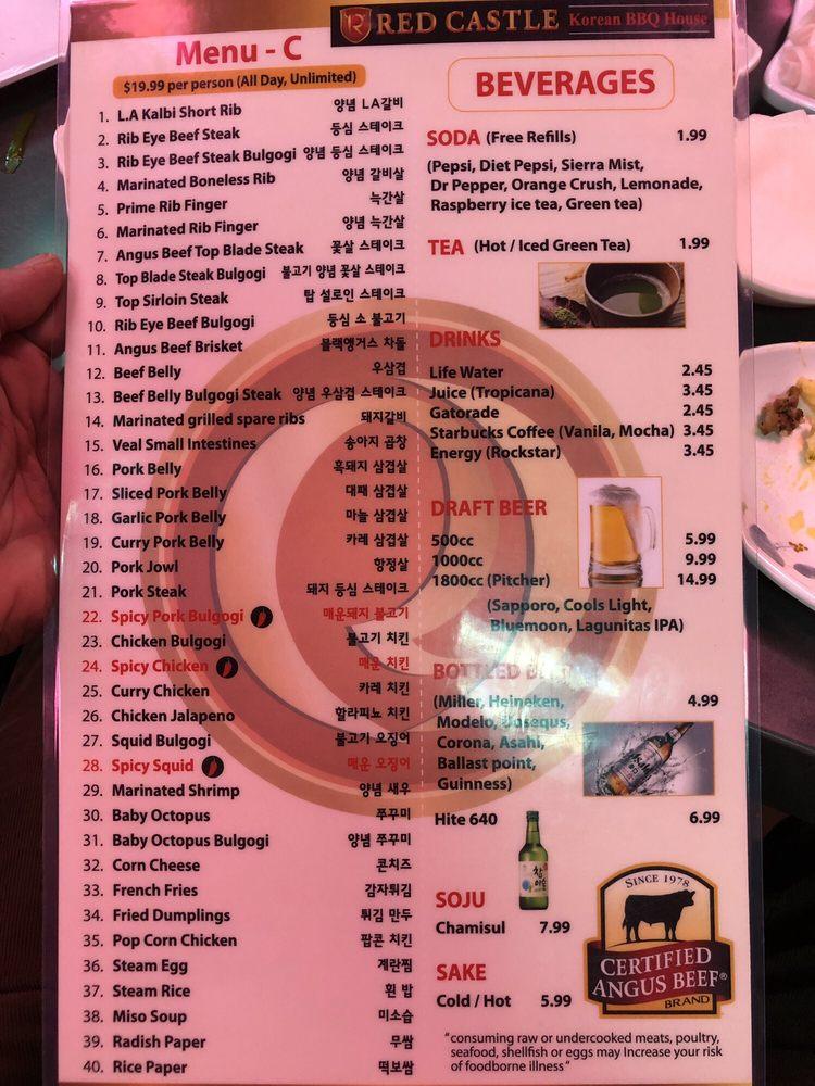 Menu at Red Castle Korean BBQ, Rialto