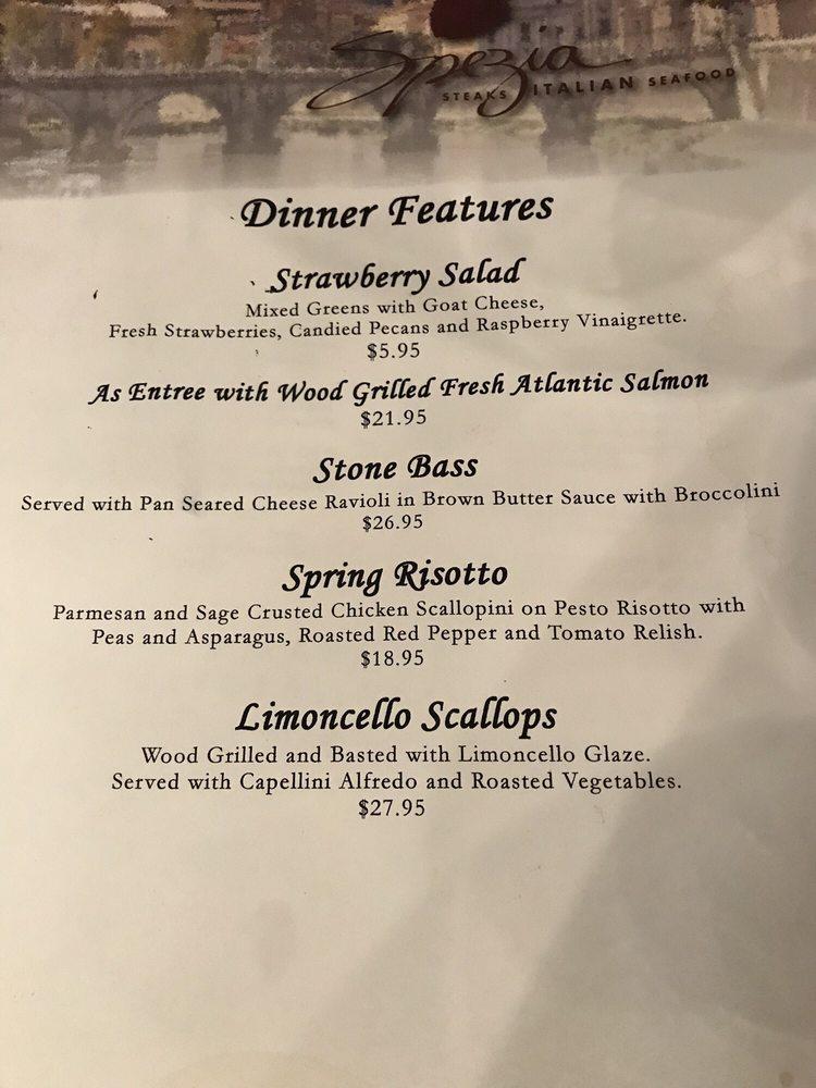 Menu at Spezia Omaha restaurant, Omaha