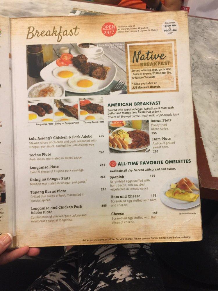Menu at The Aristocrat Restaurant, Manila, 1004 San Andres St