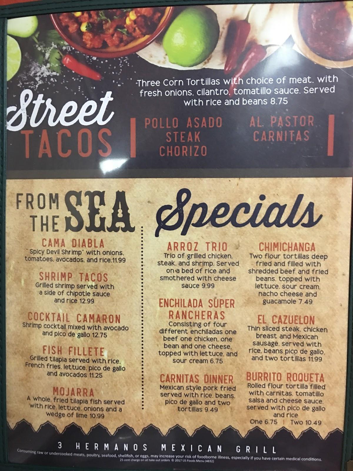 Menu at 3 Hermanos Mexican Grill restaurant, Maiden