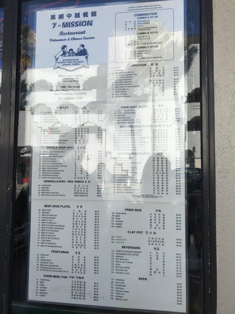 Menu at 7 Mission Restaurant, San Francisco
