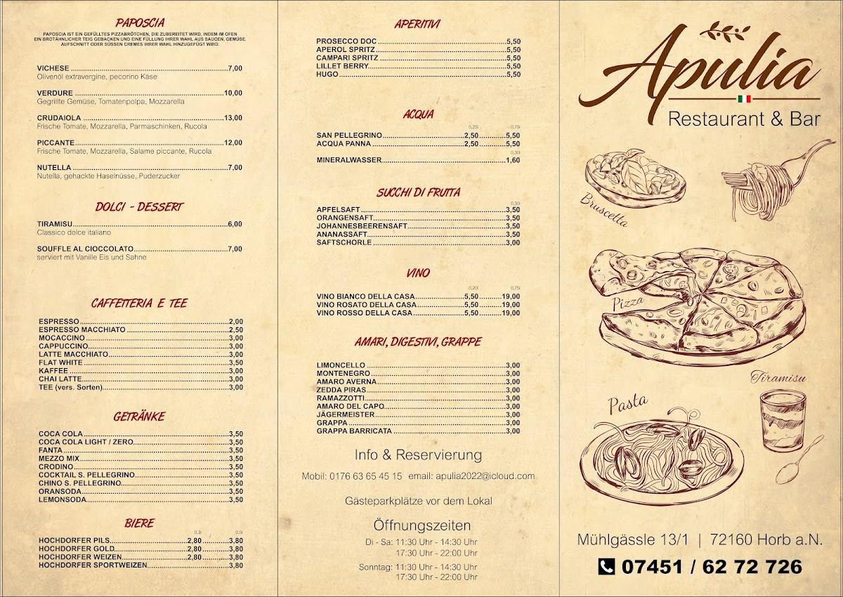 Speisekarte von Apulia Horb am Neckar restaurant, Horb am Neckar