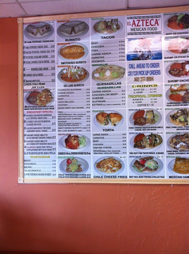 Menu at El Azteca Mexican Food restaurant, Thornton, E 120th Ave