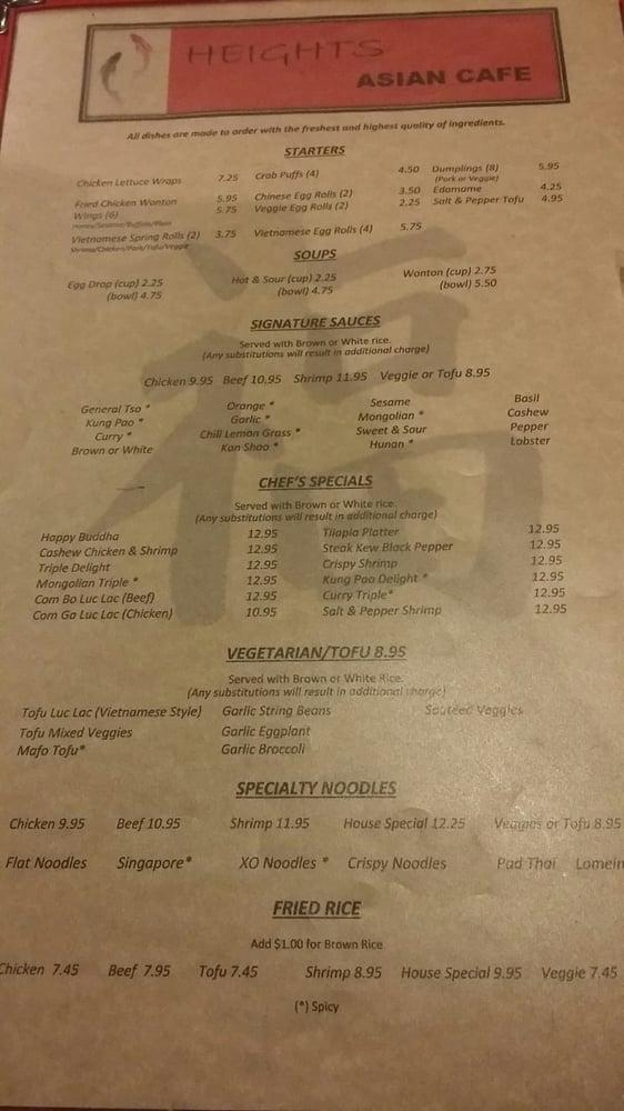 Menu at Heights Asian Cafe, Houston