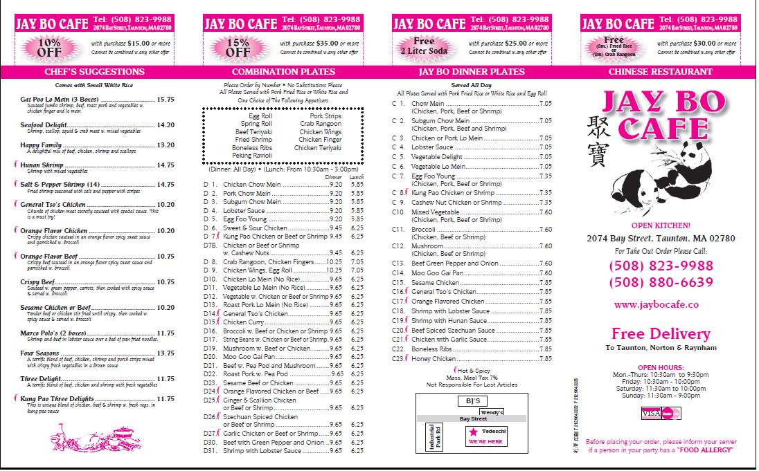 Menu at Jay Bo Cafe, Taunton