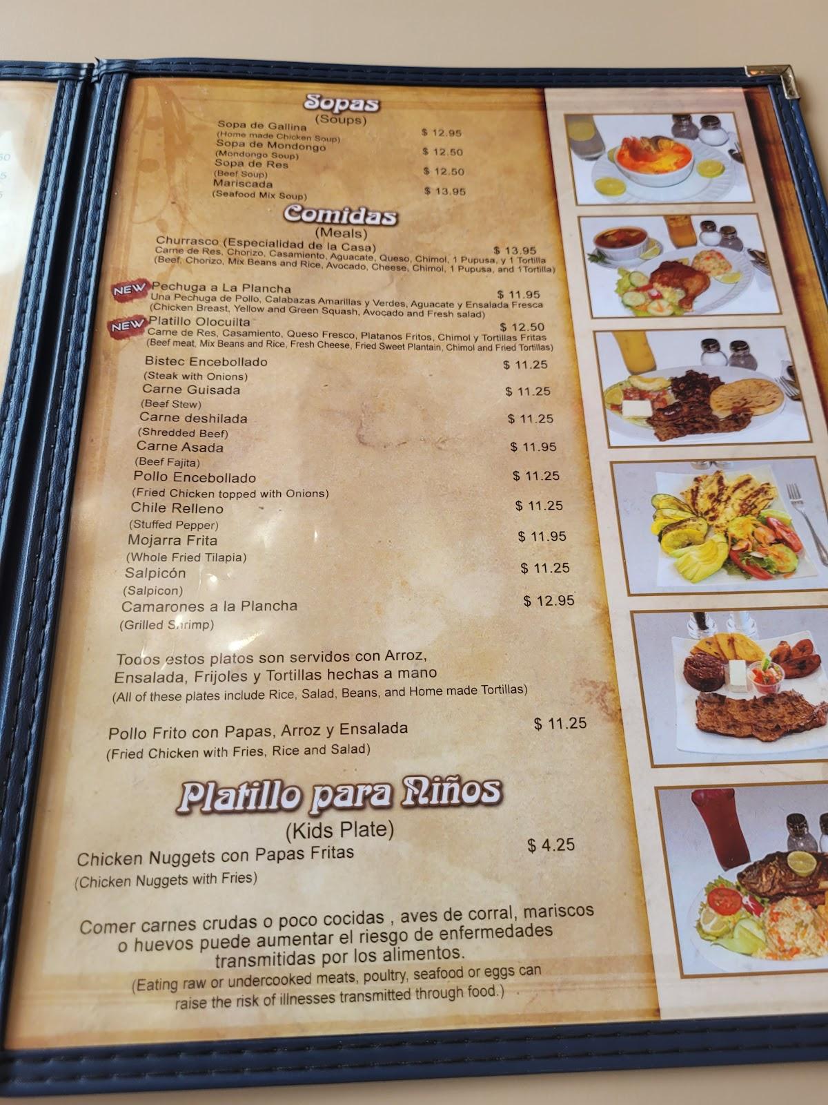 Menu at Pupuseria Olocuilta restaurant, Pasadena