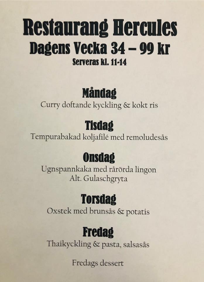 Menu at Restaurang Hercules restaurant, Sjöbo