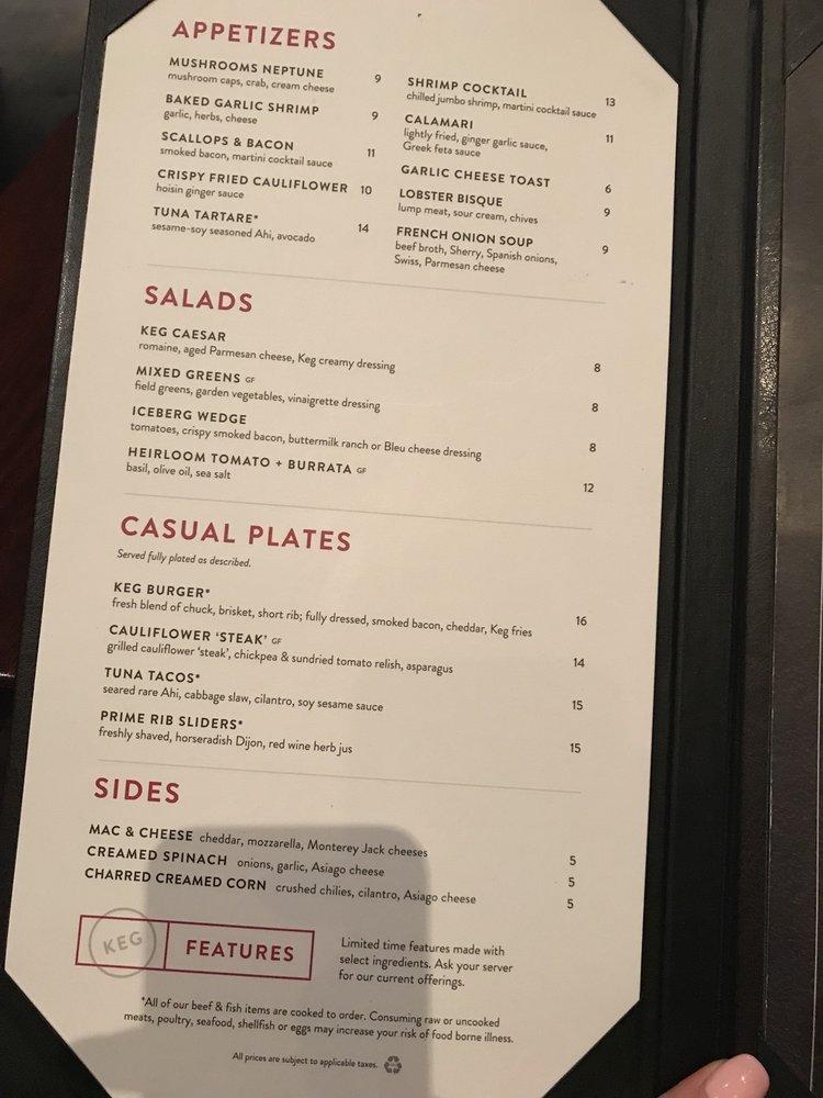 Menu at The Keg Steakhouse + Bar - Desert Ridge, Phoenix, N Tatum Blvd
