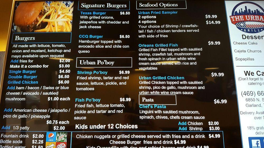 Menu at Urban Grill restaurant, Garland