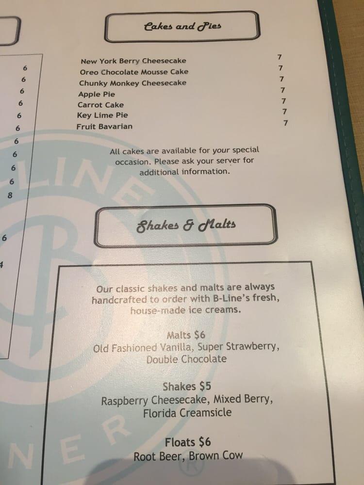 Menu at B-Line Diner restaurant, Orlando