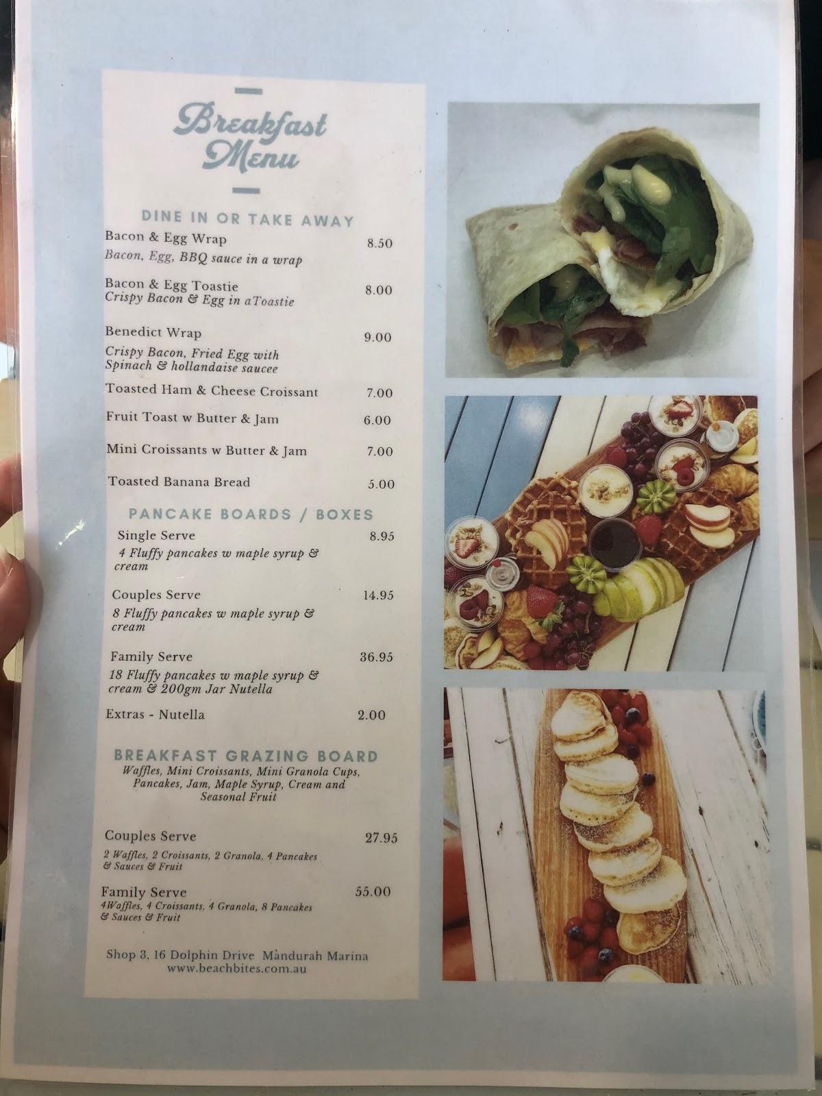 Menu at Beach Bites cafe, Mandurah, Shop 3