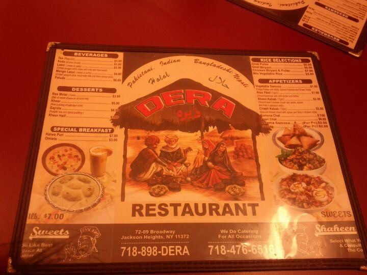 Menu at Dera restaurant, New York City