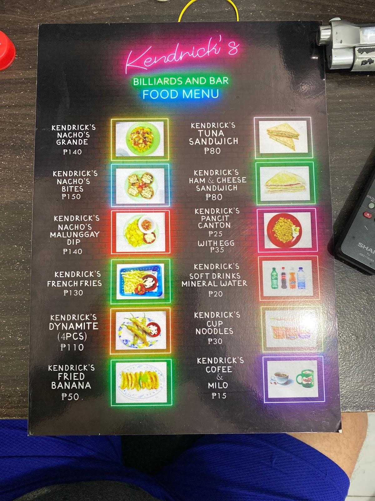 Menu at KENDRICKS Sports Bar, Pasig