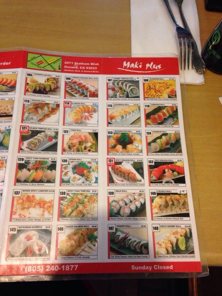 Menu at Maki Plus restaurant, Oxnard, Statham Blvd