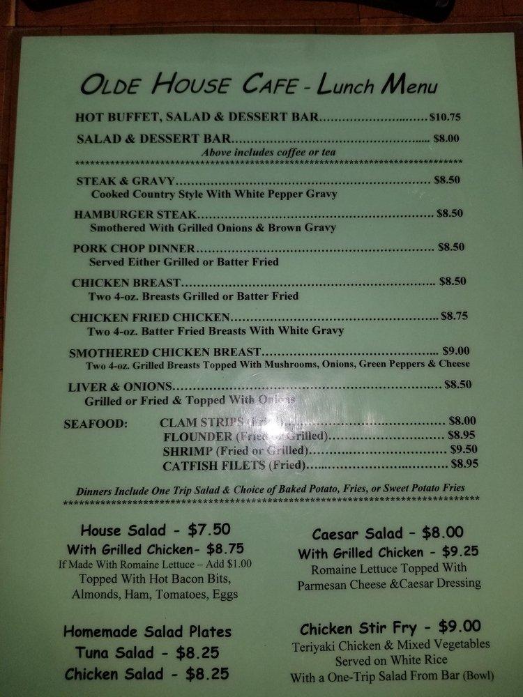 Menu at Olde House Cafe, Walterboro