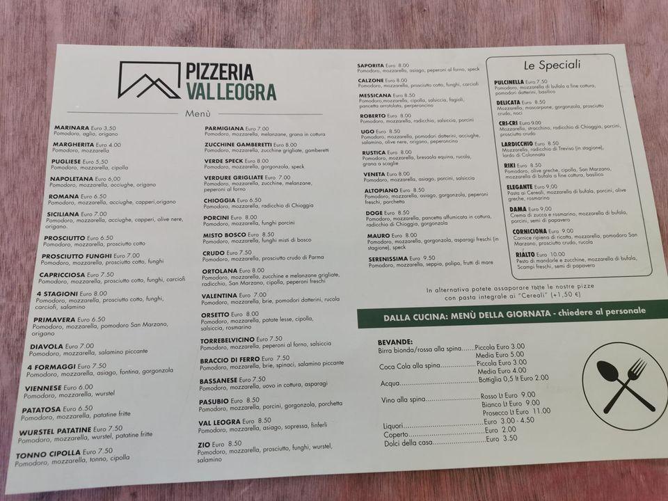 Menu at Pizzeria Val Leogra, Torrebelvicino