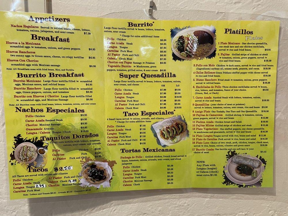 Menu at Taqueria El Amigo restaurant, Waltham