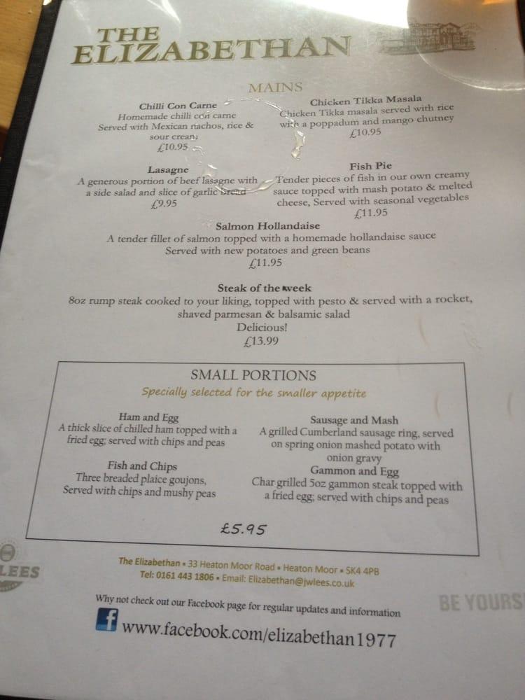 Menu at The Elizabethan pub & bar, Stockport, 33 Heaton Moor Rd
