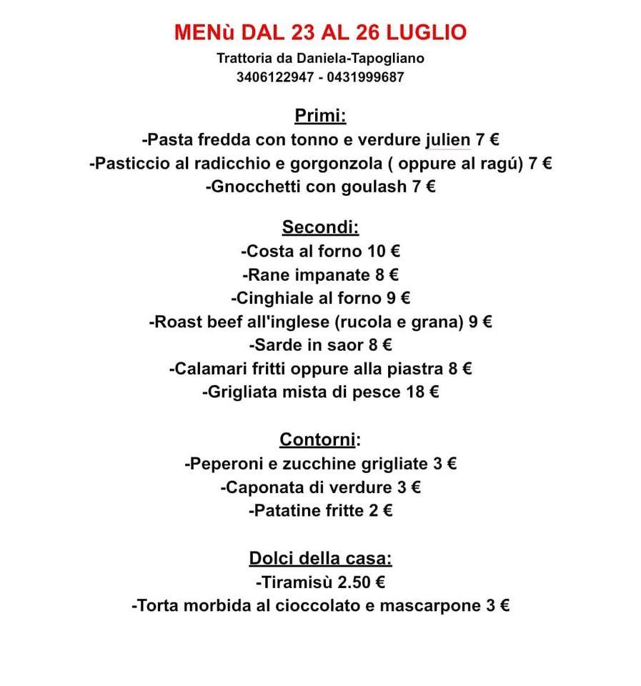 Menu at Trattoria Da Daniela, Tapogliano