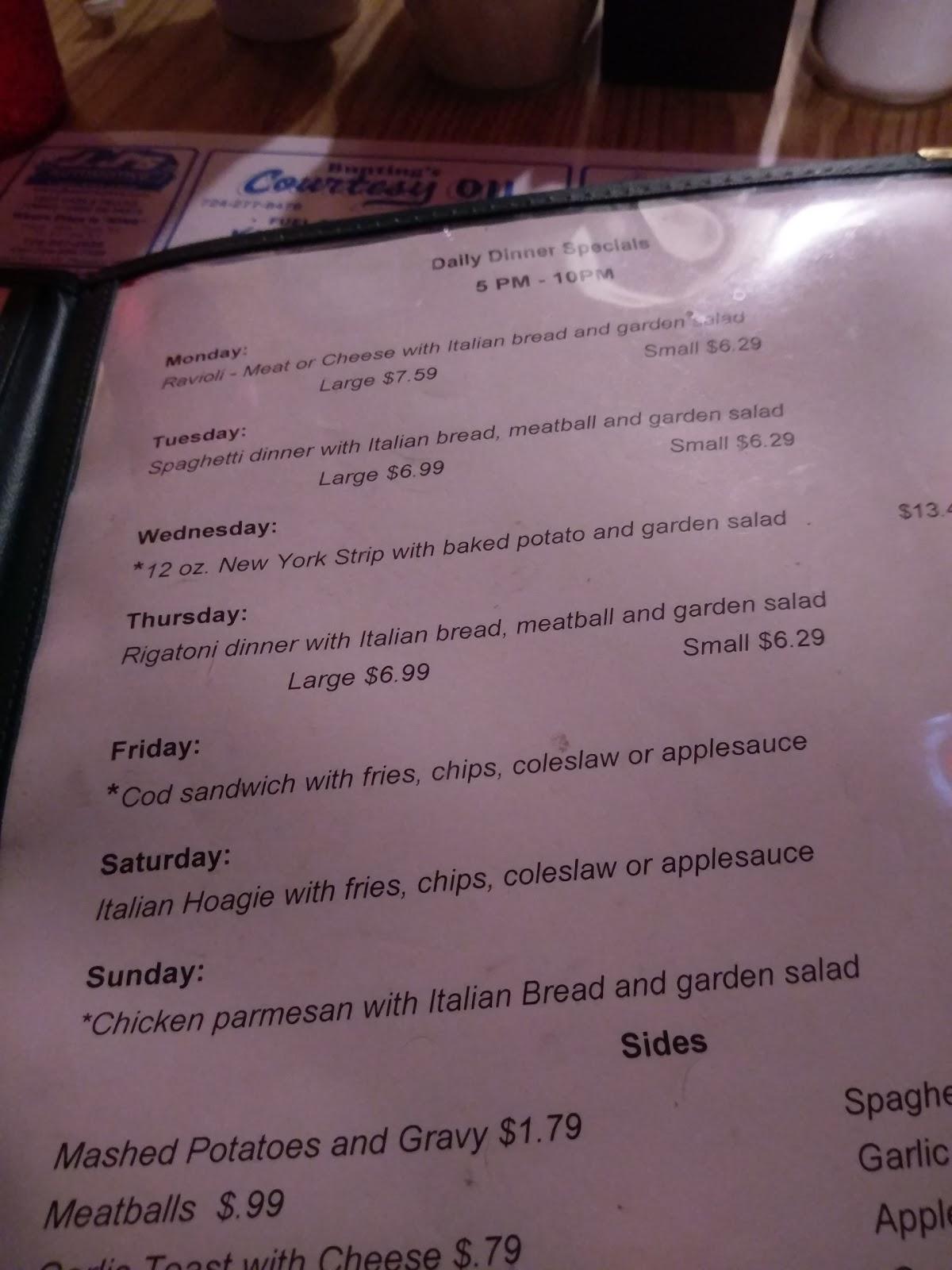 Menu at Arch Cafe, Connellsville