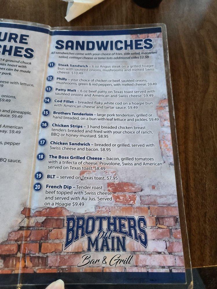 Menu at Brothers on Main pub & bar, Carroll
