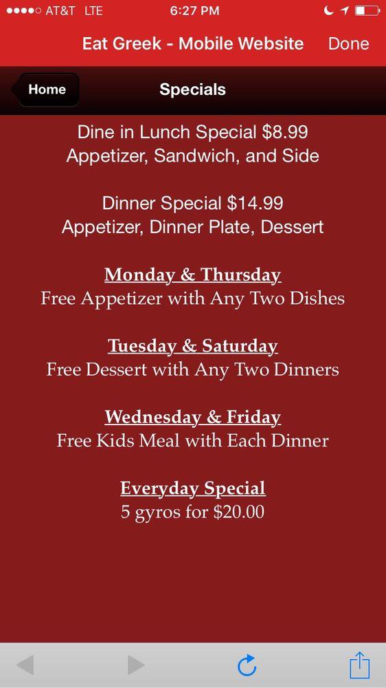 Menu at Eat Greek cafe, Lewis Center, Cameron Ave