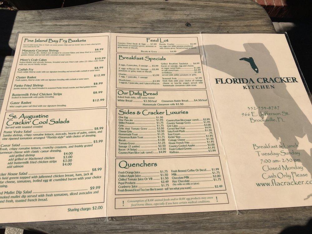 Menu at Florida Cracker Kitchen pub & bar, Brooksville, 966 E Jefferson St