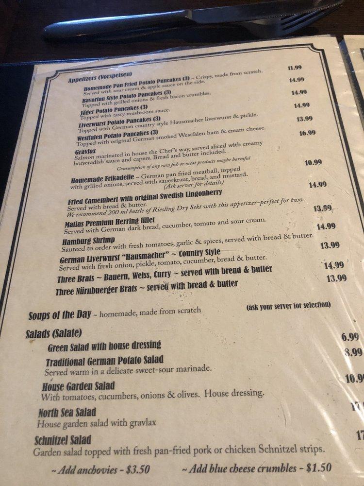Menu at Heinrich's German Grill pub & bar, Sarasota