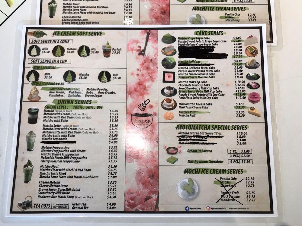Menu at Kyoto Matcha desserts, Ellicott City