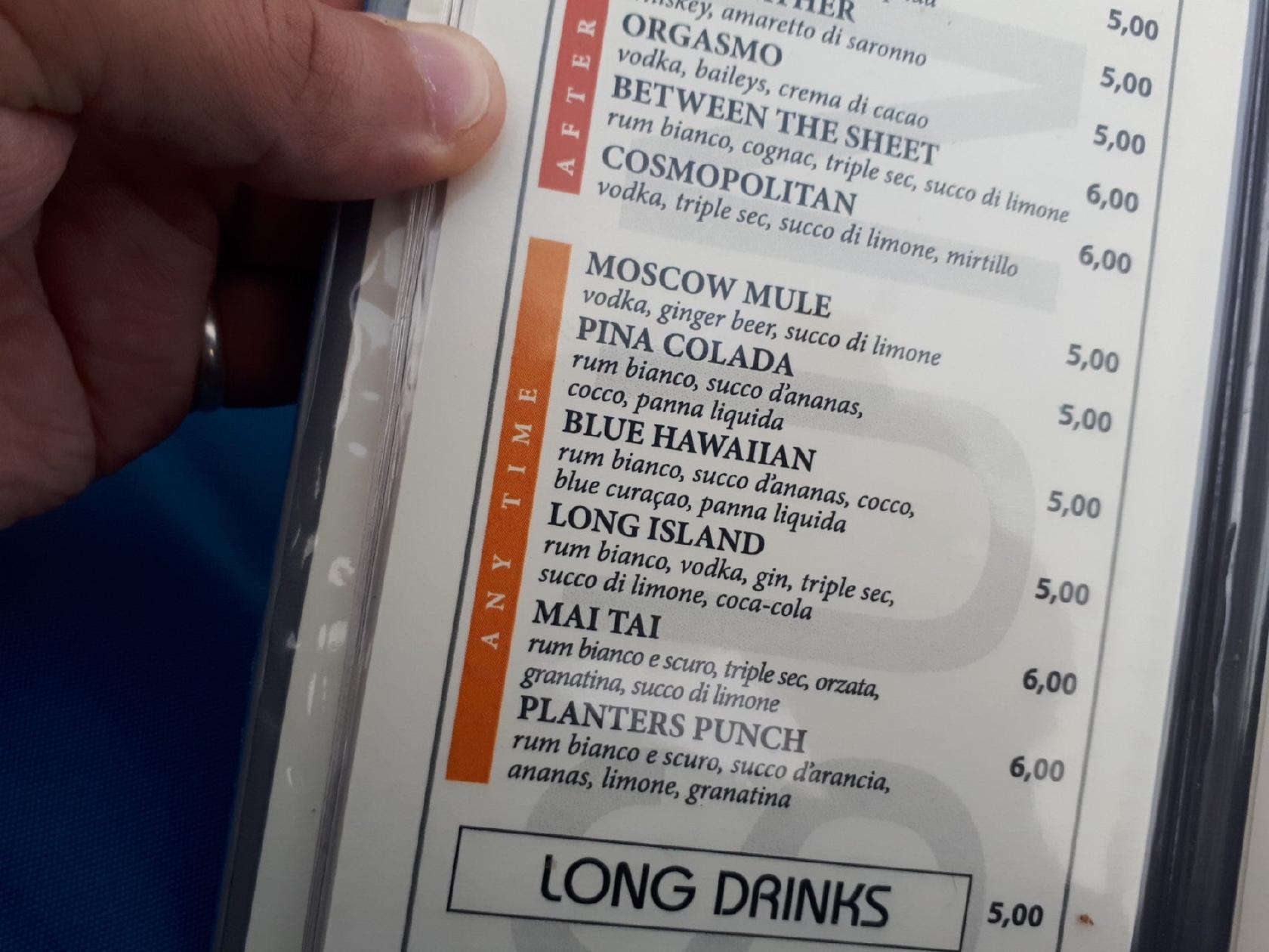 Menu da Sunset Café pub & bar, Capilungo