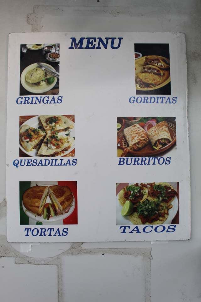 Menu at Taqueria Selena restaurant, Austin