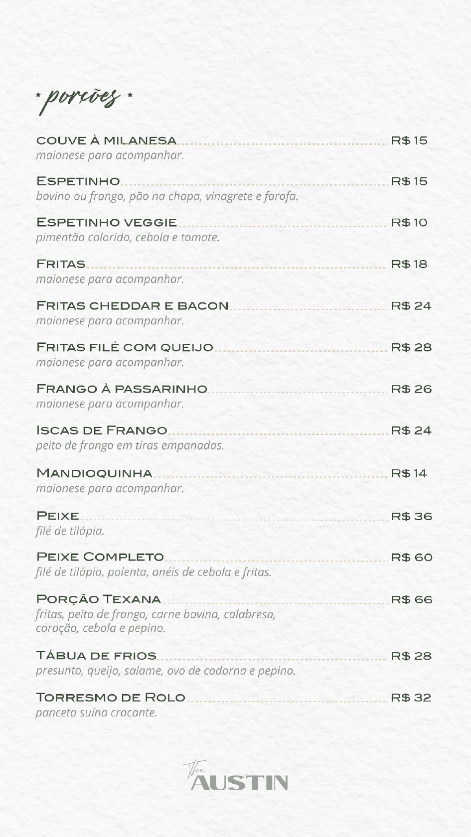 Menu at The Austin pub & bar, Erechim