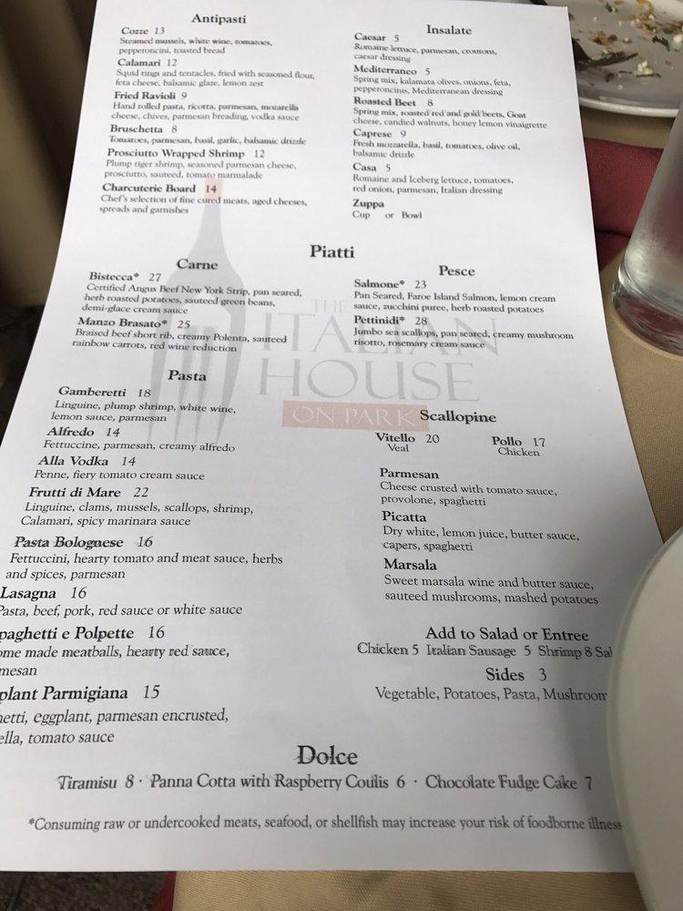 Menu at The Italian House on Park pub & bar, Westfield