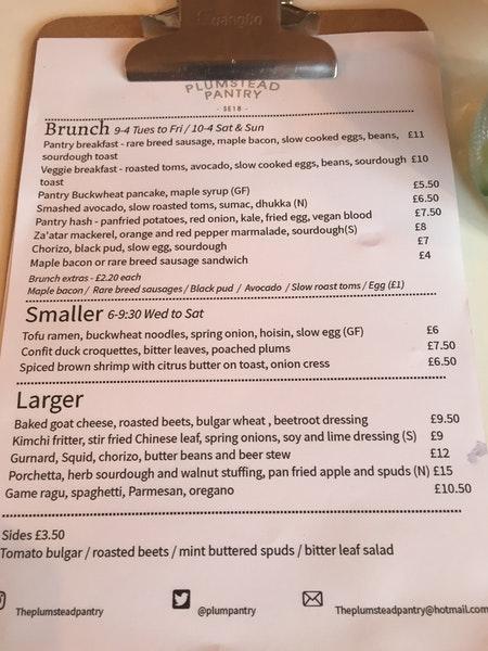 Menu at The Plumstead Pantry SE18 pub & bar, London