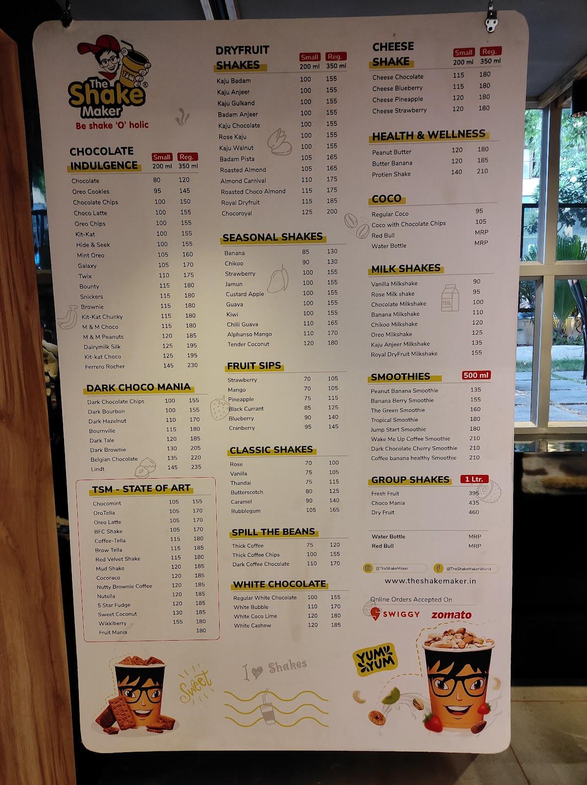 Menu at The Shake Maker, HL Road, Ahmedabad