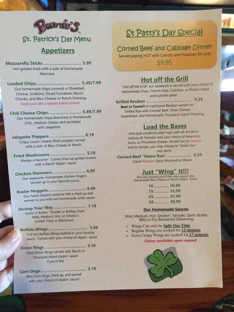 Menu at Beanie's Bar & Sports Grill, Ruskin