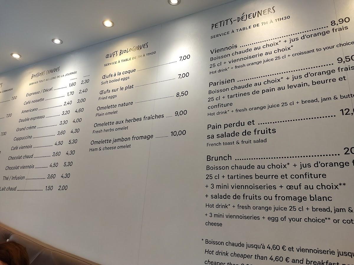 Menu at Eric Kayser restaurant, Paris, 13 Bd Diderot