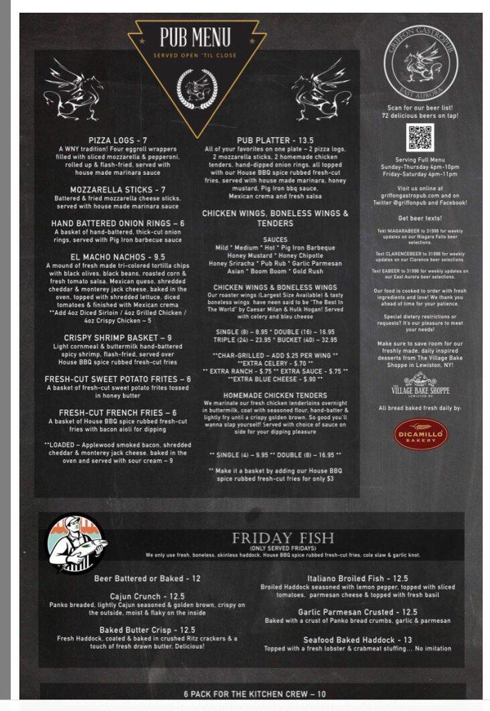 Menu at The Griffon Gastropub, East Aurora