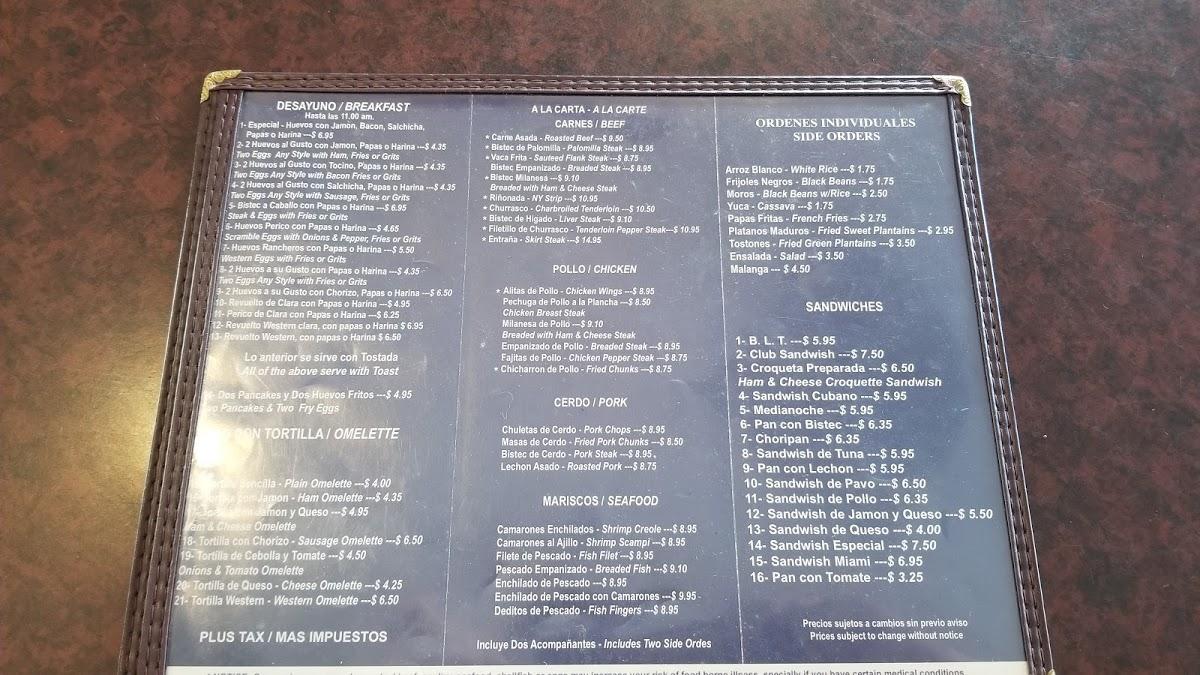 Carta de La Curva Restaurant, Miami