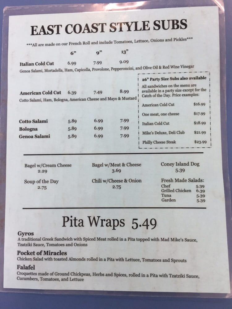 Menu at MSM Deli restaurant, Tacoma