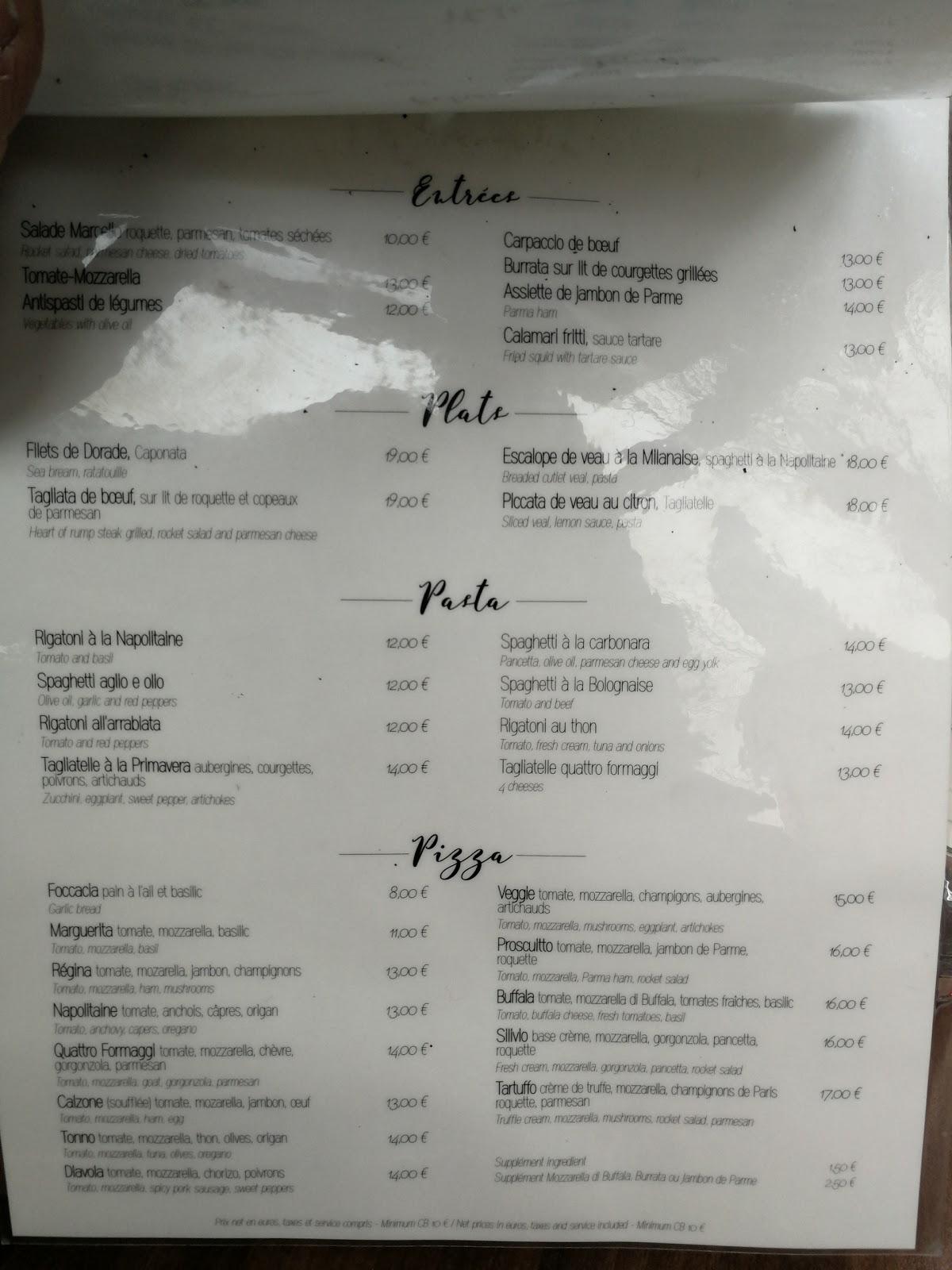 Menu au Marcello by Venice restaurant, Paris, 10 Bd Delessert