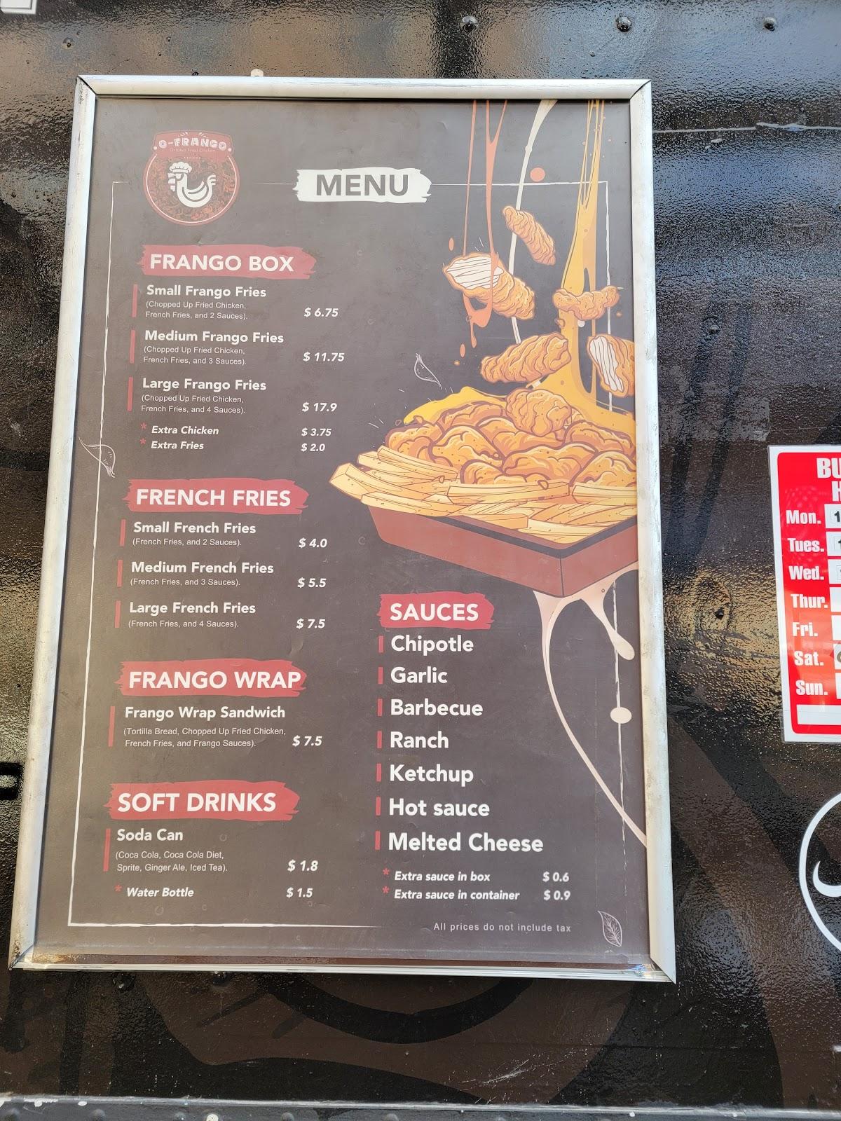 Menu at O-FRANGO restaurant, Ottawa, 151 Laurier Ave E