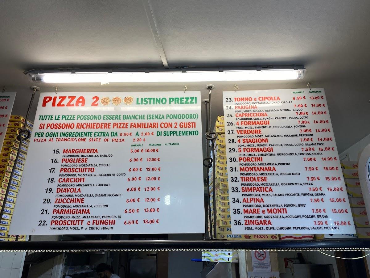 Menu at Pizza 2000 pizzeria, Venice