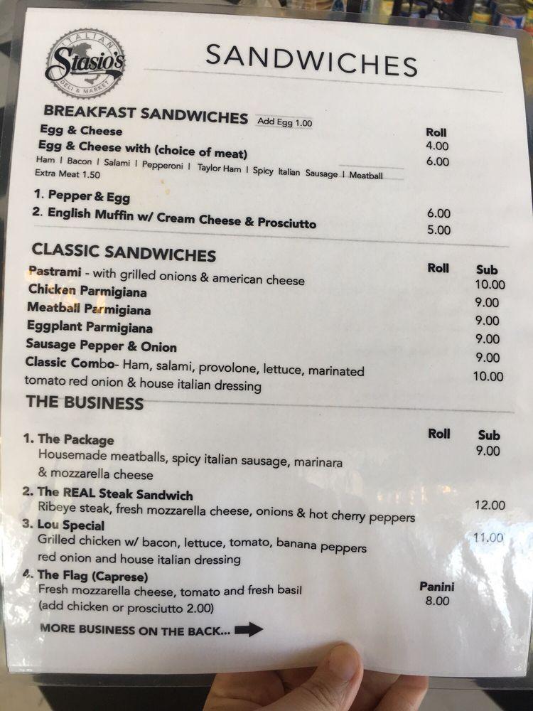 Menu at Stasio's Italian Deli & Market restaurant, Orlando