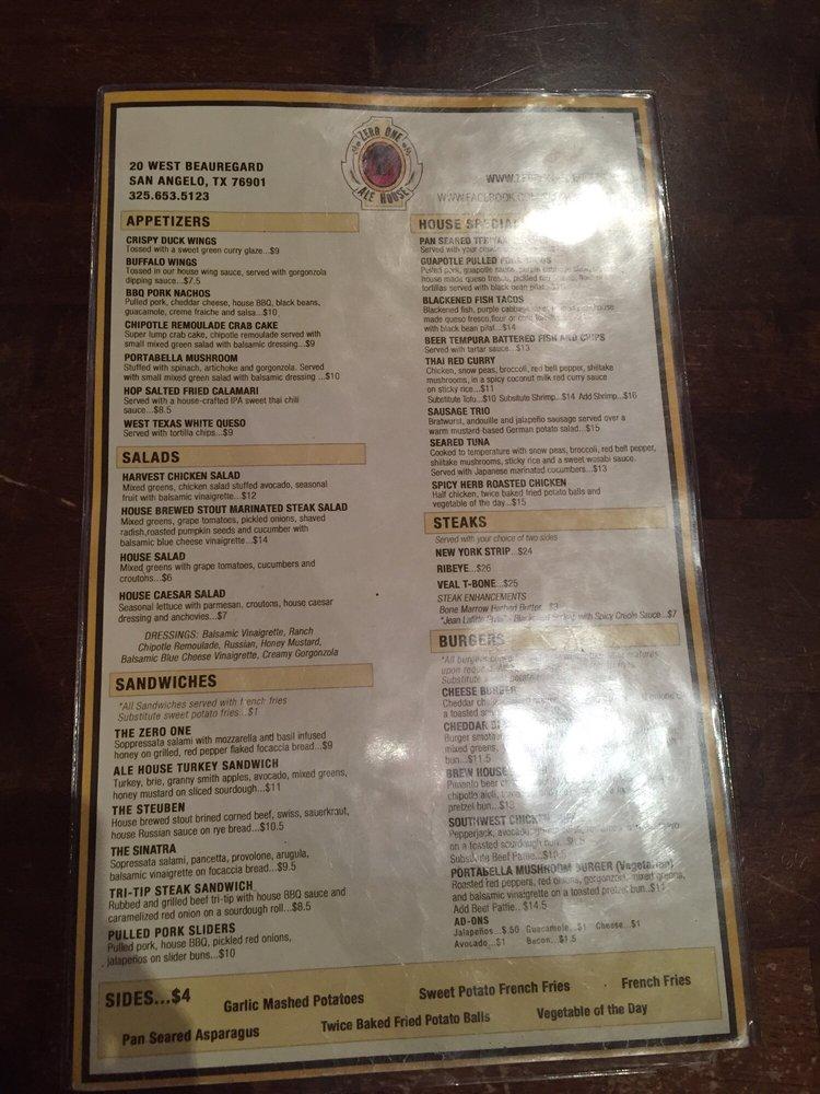Menu at Zero One Brewing Company pub & bar, San Angelo