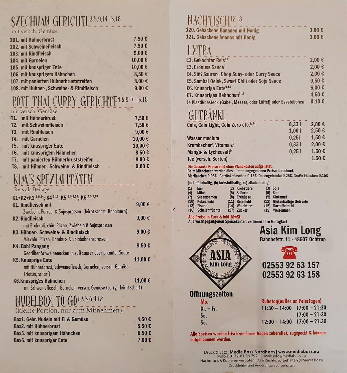 Speisekarte von Asia Kim Long restaurant, Ochtrup
