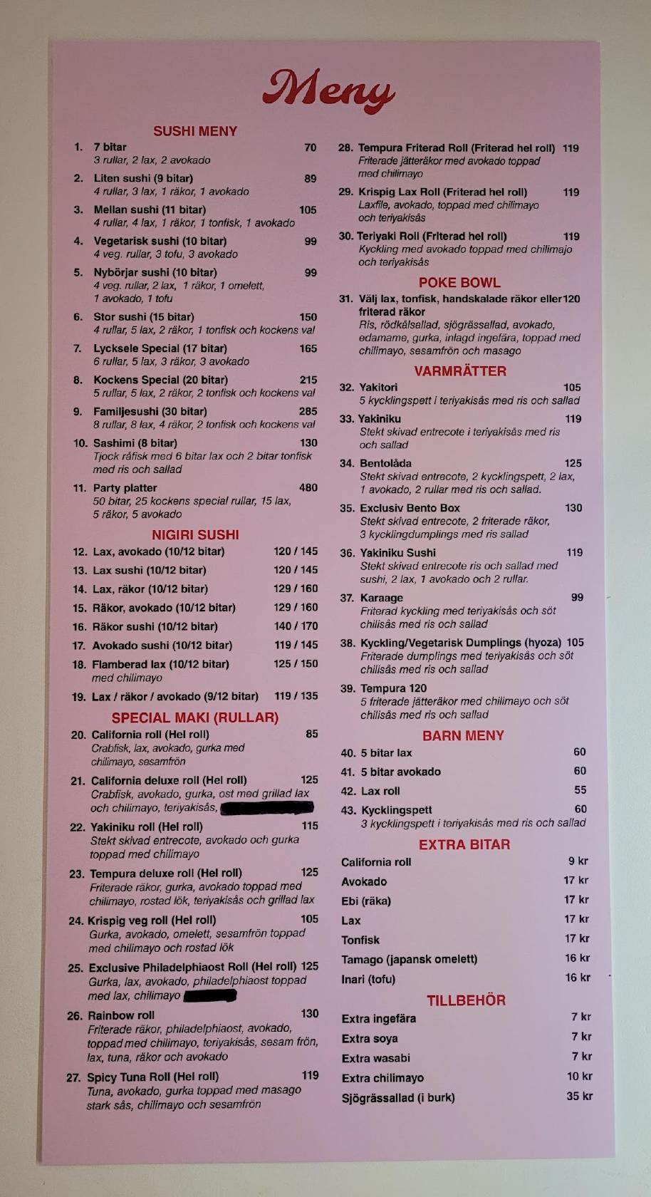 Menu at Blue ocean Sushi Lycksele restaurant, Lycksele