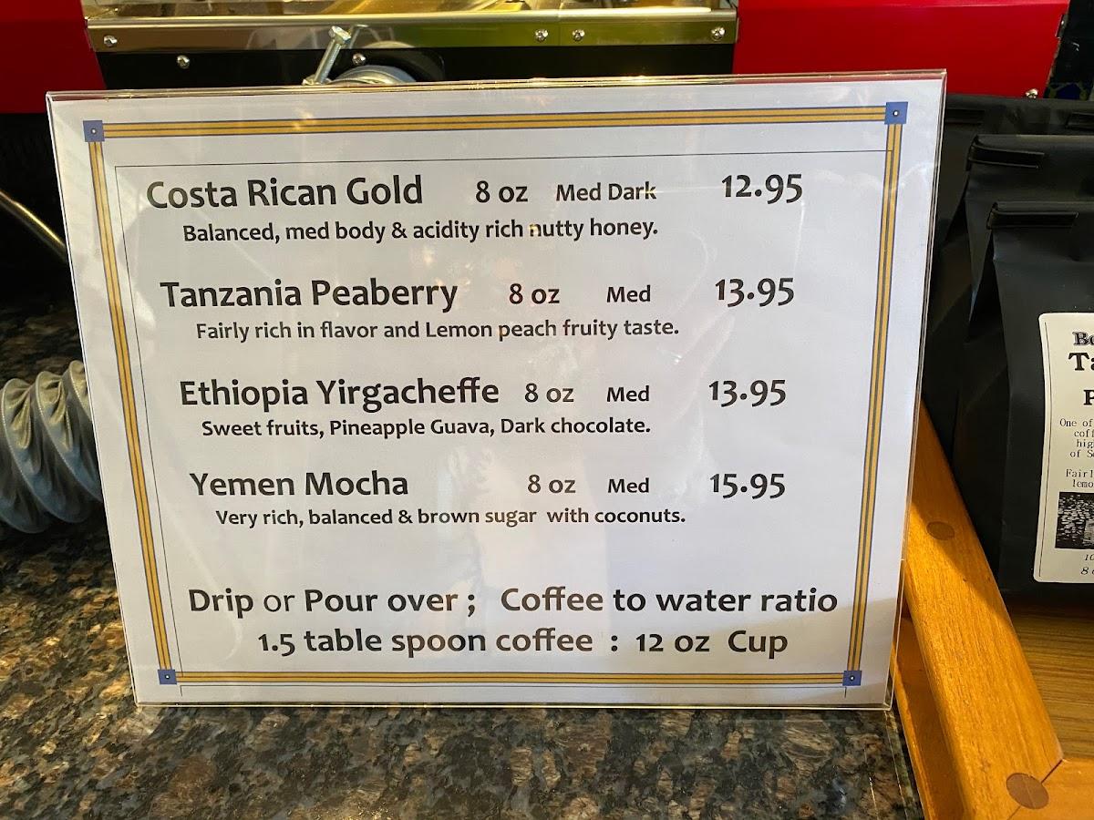 Menu at Boston King Coffee cafe, Woburn, 186 Cambridge Rd