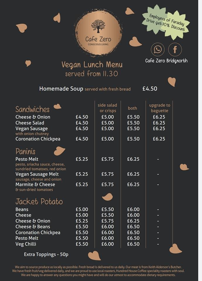 Menu at Cafe Zero, Bridgnorth, Cafe Zero