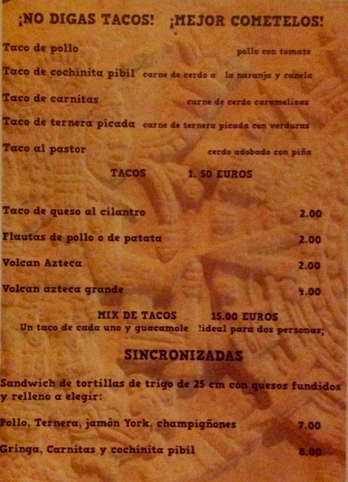 Menu at El Mexicano restaurant, Colombres